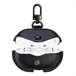 VOMA Leather Case for New Beats Studio Buds Case 2021, Full-Body Soft Shell Protective Leather Case Cover with Keychain Compatible with Apple Beats Studio Buds Charging Case Black