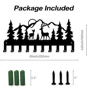 SUPERDANT Elk Key Holder Mountain Decoratice Key Hook 10 Hooks Trees Wall Mounted Key Rack Hanger Organizer Black Iron Home Decor for Christmas Bag Clothes Key Towel Hanging Wall Decoration