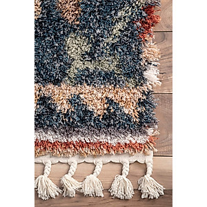 nuLOOM Rosemarie Bohemian Soft Shag Tassel Area Rug, 4' x 6', Blue