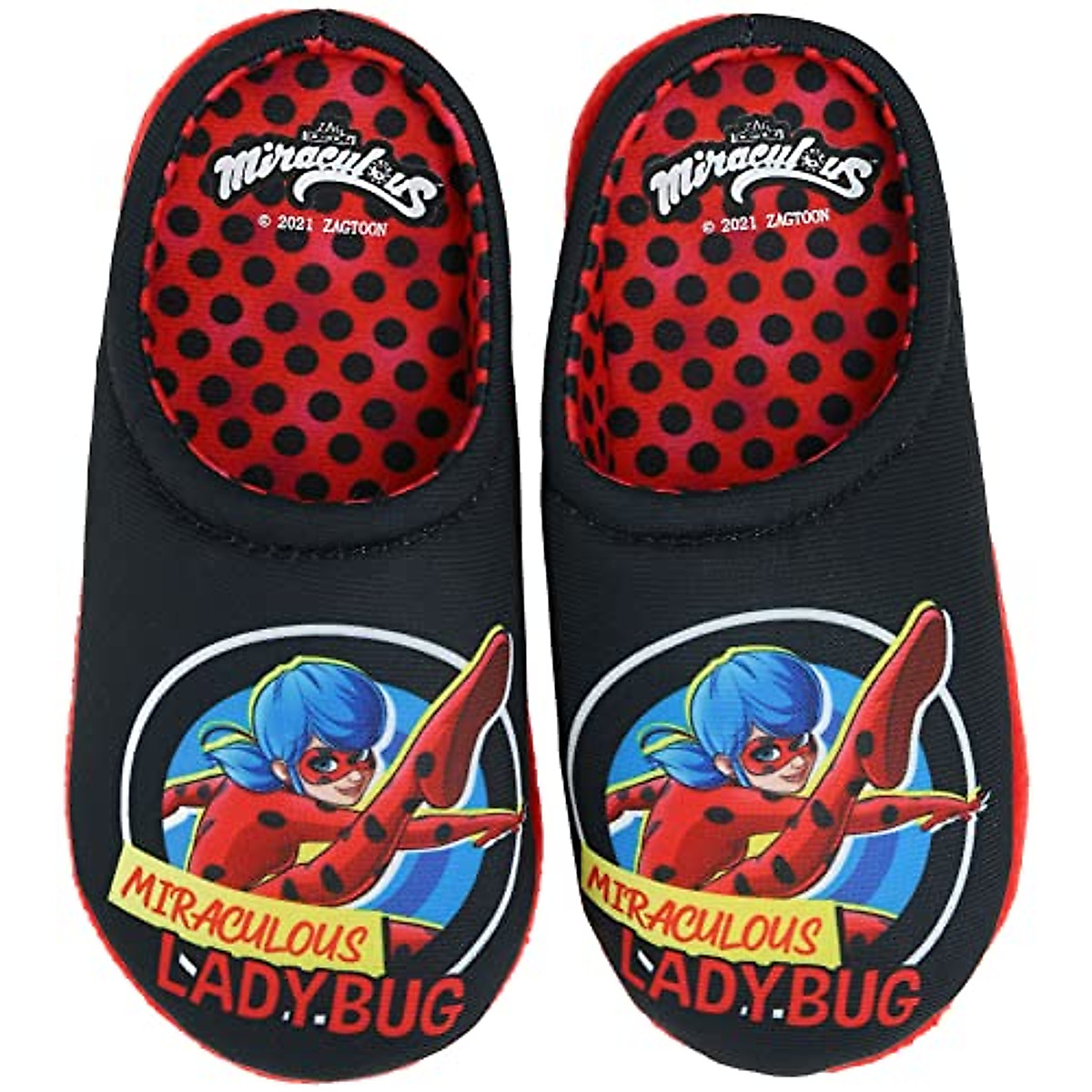 Miraculous Ladybug Girls' Pajama Set 2-Piece Jersey PJs with Cozeez Slippers, Red, Girls' Size 6/6X