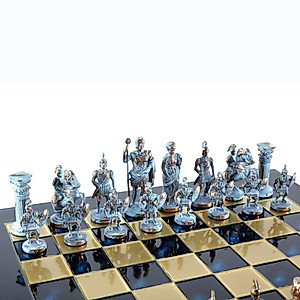 Manopoulos Greek Roman Army Large Chess Set - Blue&Copper - Blue Chess Board
