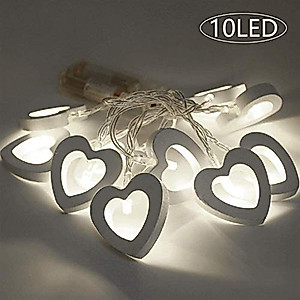 ZSMPY Fairy Lights Wooden Heart Fairy Light Battery Power Supply Decorative 10 LED String Lights for Christmas Tree Xmas Party Wedding Events Indoor Garden Home Festival Birthday Halloween Decoration