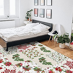 Indoor Area Rug - Welcome Mat Living Room Area Rugs Washable Non-Slip Floor Carpet for Bedroom Farmhouse Dorm (Farmhouse Christmas Snowflake Pine Needle Poinsettia, 2'x3')