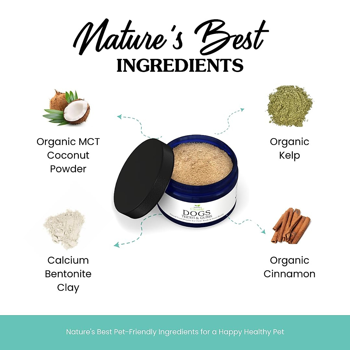 Isabella's Clearly Teeth & Gums, Natural Toothpaste for Dogs for Bad Breath, Tartar, Teeth Whitening | Leave On Tooth Powder, Tasty Cinnamon Flavor with Coconut and Kelp | Vegan, Made in USA