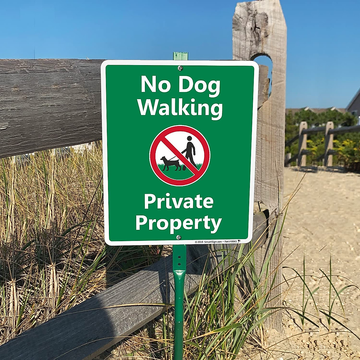 SmartSign 12 x 10 inch “No Dog Walking - Private Property” LawnBoss Yard Sign with 3 foot Stake, 40 mil Laminated Rustproof Aluminum, Multicolor, Set of 1, Made in USA