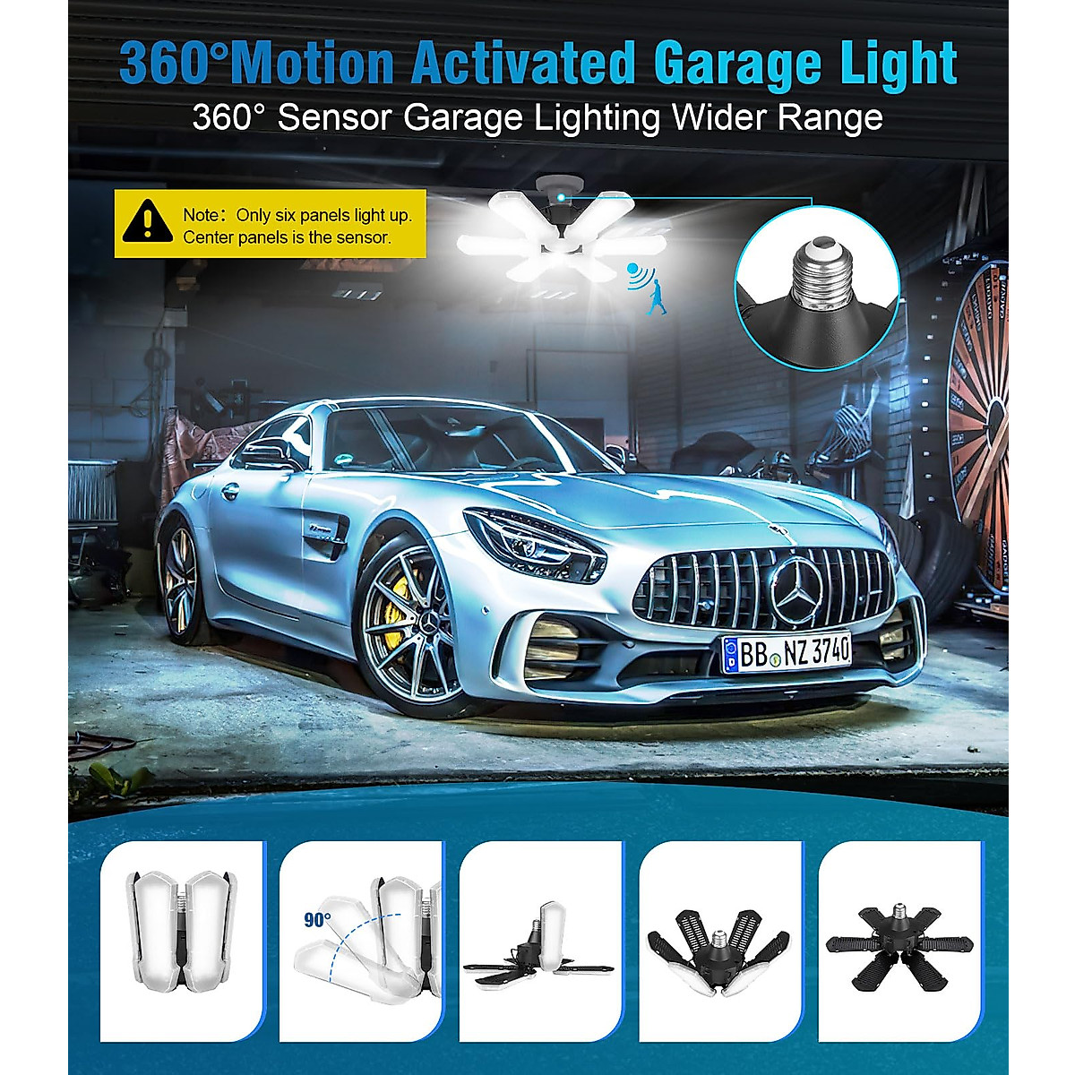 TANBABY Motion Sensor Garage Light,Ultra Bright 18000LM Garage Light LED Ceiling with Motion,180W Deformable Garage Lighting,Screw in Motion Activated Garage Light for Basement Attic Shop (180, Watts)