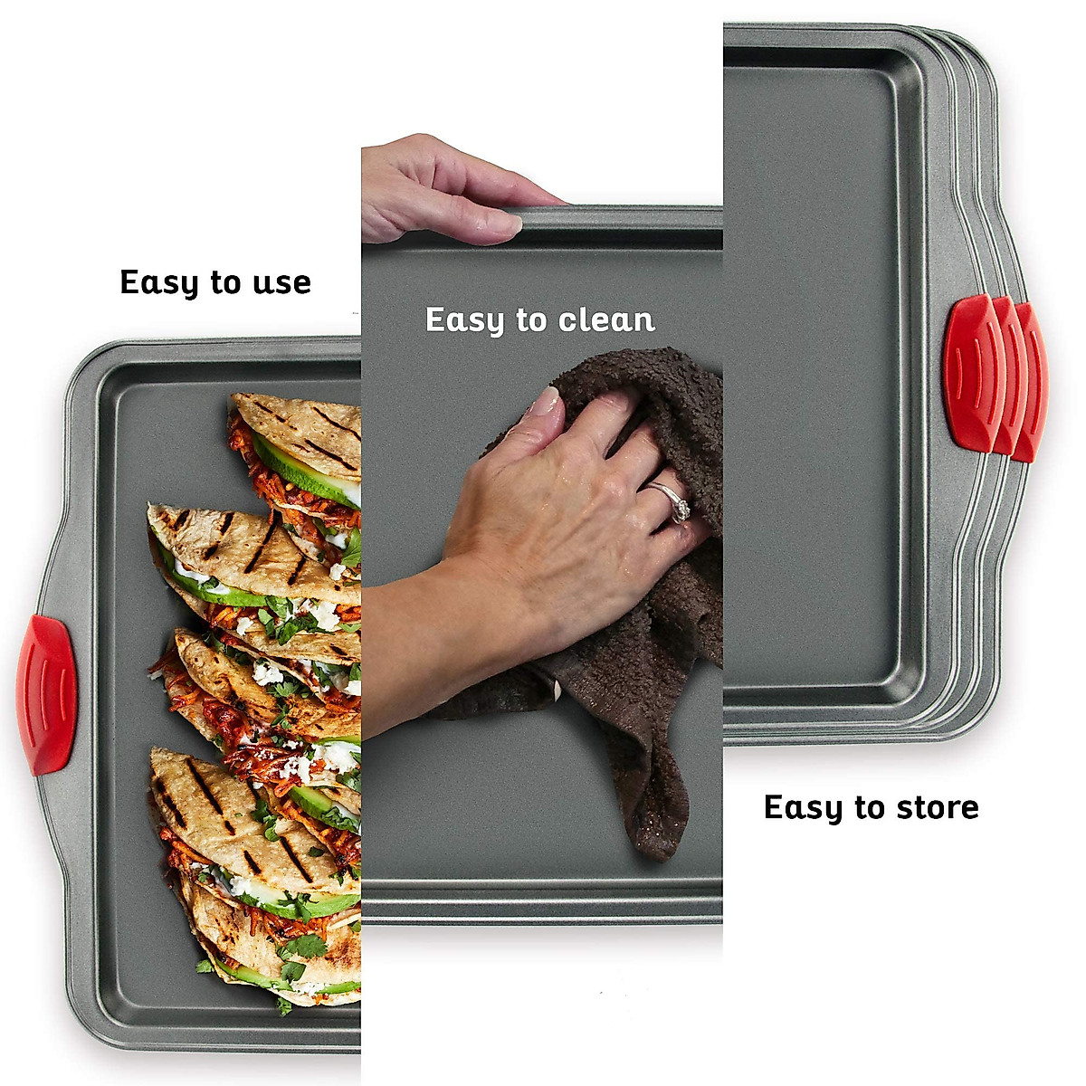 Boxiki Kitchen 3 Pcs Non Stick Steel Baking Pans Set with 8X8 Square Cake Pan, Baking Sheet & Bread Pan for Baking -