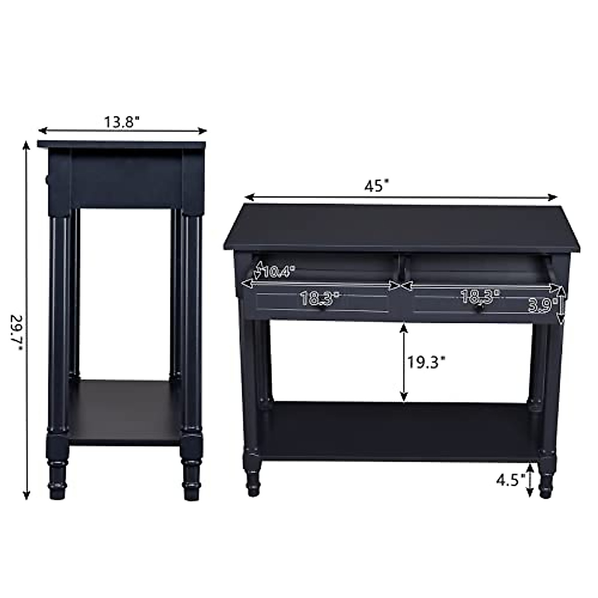 Karl home Console Table with 2 Drawers, Narrow Sofa Side Table Entryway Desk with Bottom Storage Shelf, TV Stand for Living Room Hallway Office, Navy Blue/Black 29.7" H