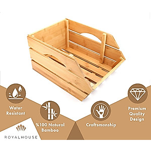 ROYALHOUSE Bamboo Fruit Basket, Stackable Basket, Fruit & Vegetable Storage For Kitchen Countertop, Bamboo Fruit Bowl, Tabletop Fruit Serving Bowl (Pack of 2)