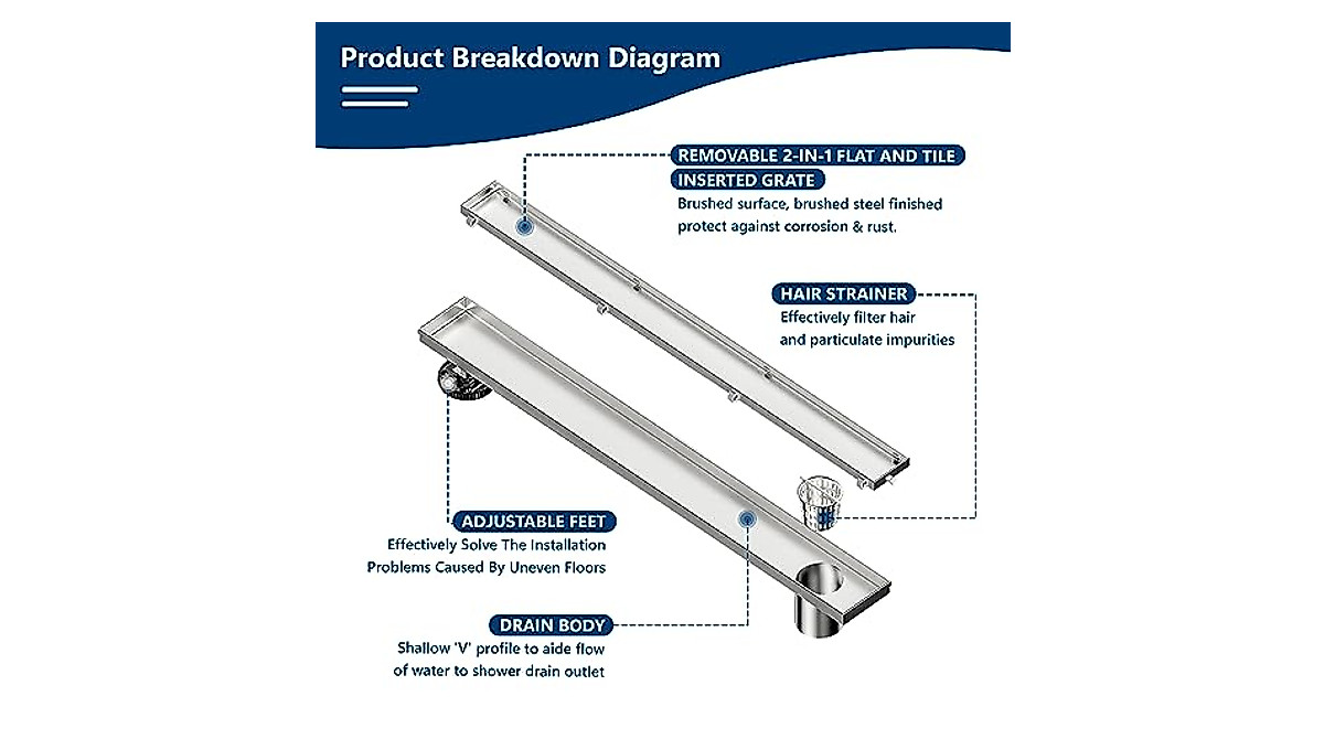 Neodrain 32-Inch Linear Shower Drain with Tile Insert & Brushed Steel