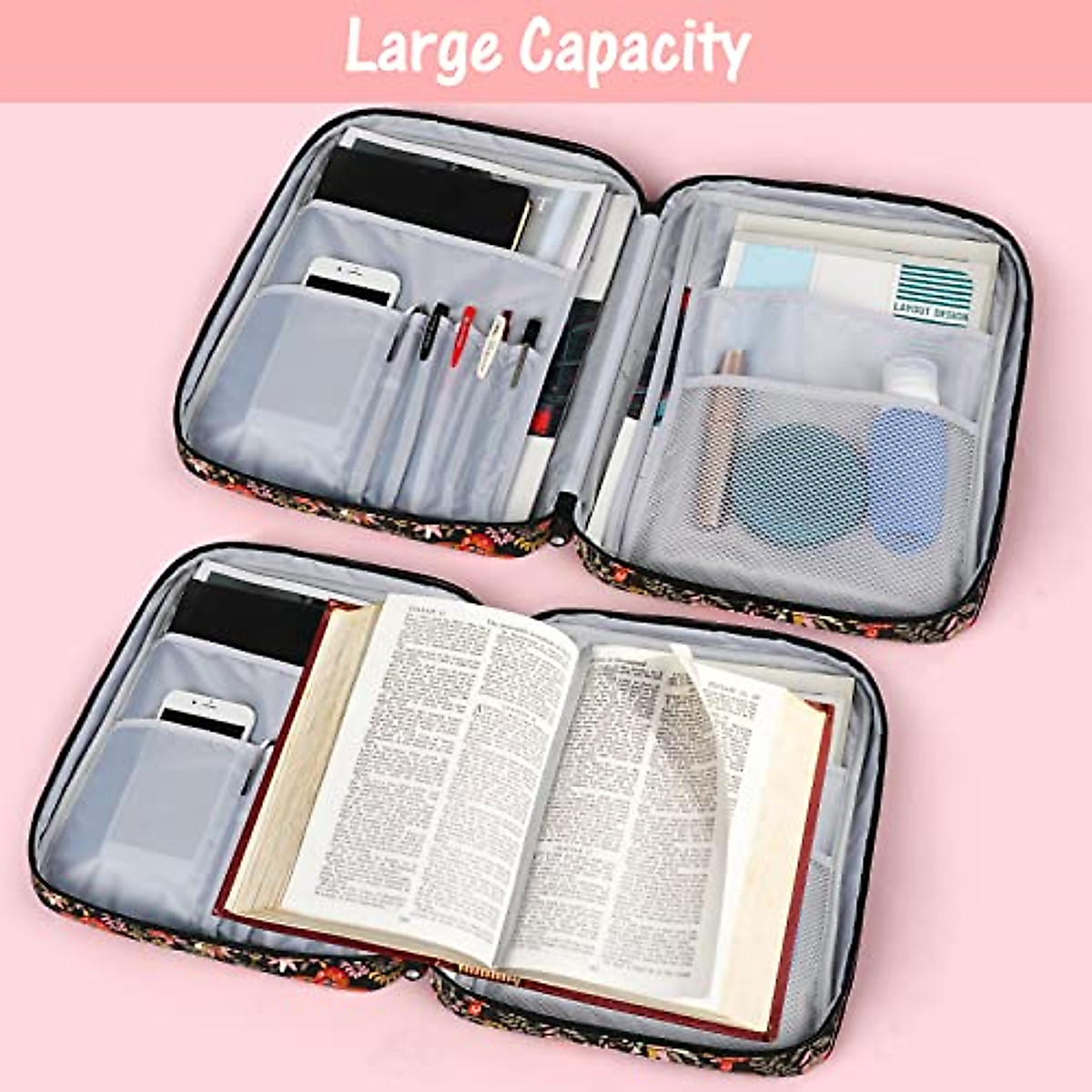 COLAZ Large Bible Cover for Women Bible Carrying Case to Church Durable Oxford Bag with Handle, Perfect Bible Case for Women as Gift （Butterfly）
