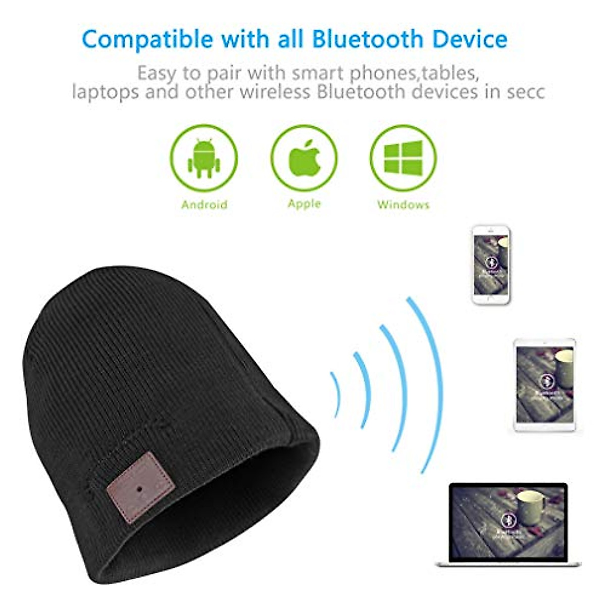 BearsFire Bluetooth Beanie Hat with Touchscreen Gloves, Wireless Headphone Music Hat Cap Winter Soft Warm Knitted Hat for Men Black