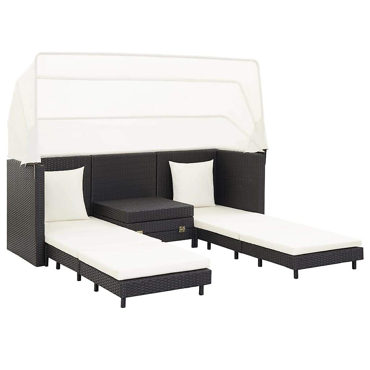 FAMIROSA Extendable 3-Seater Sofa Bed with Roof Poly Rattan Black