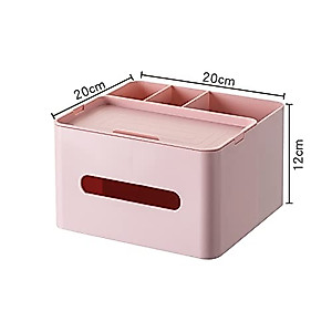 HornTide 5-in-1 Tissue Box 7.8inch Multifunction Countertop Organizer 3x Compartments 1x Tray Boutique Stationery Storage Caddy HIPS Plastic (Pink)