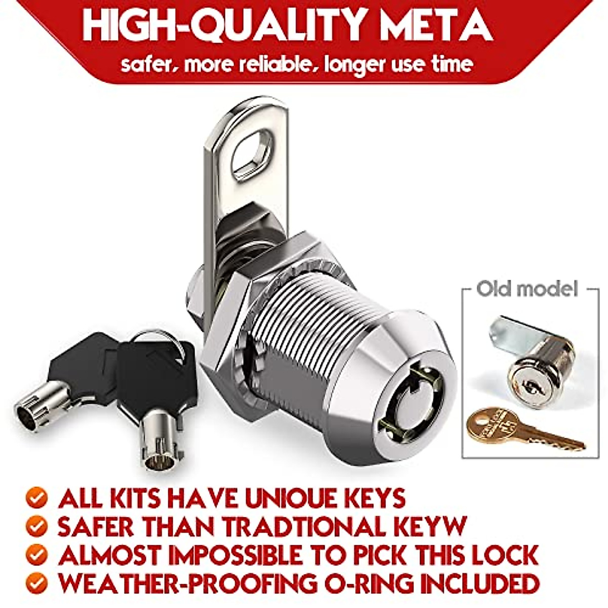MKING Locks Tubular Cam Lock,RV Storage Lock,Cabinet Locks, Keyed Alike Removable Key (7/8 Inch 90°, Chrome Pack of 4)