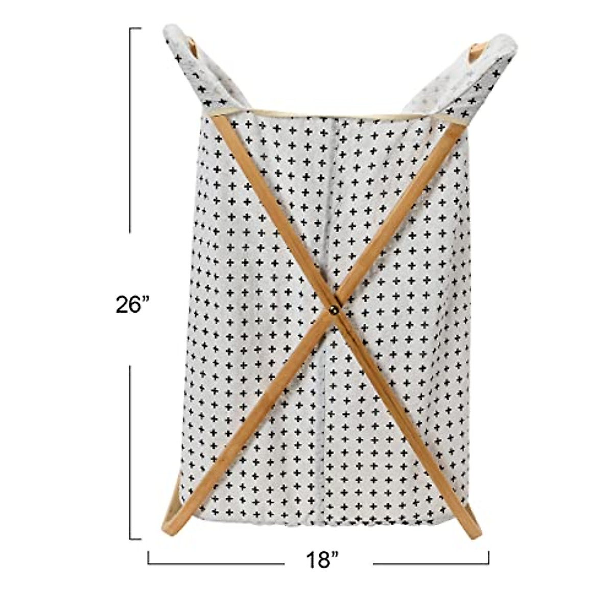 Household Essentials Bamboo X Frame Hamper with Cross Pattern, Black and White