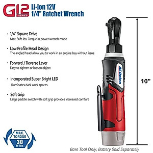 ACDelco ARW1218-K18 G12 Series 12V Li-ion Cordless 3/8” Extended Rachet Wrench & ¼” Ratchet Wrench Combo Tool Kit,Blue/Red