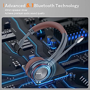 MAIRDI Bluetooth Headset with Microphone for PC, in-Built with Bluetooth Adapter for Computer, Truck Driver Wireless Headset for Work Office CallCenter Telephone Microsoft Teams Skype Conference