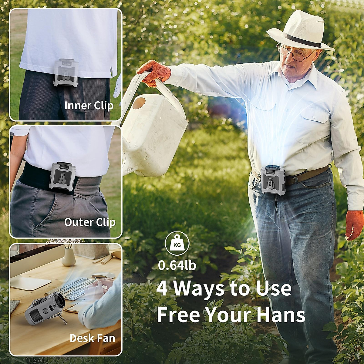 Socool 10000mAh Portable Waist Fan Clip on Wearable Belt Personal Fan Rechargeable Battery operated With 5 Speeds & Flashlight Neck Hands-Free 40H Cooling For Outdoor Camping Travel Power Bank