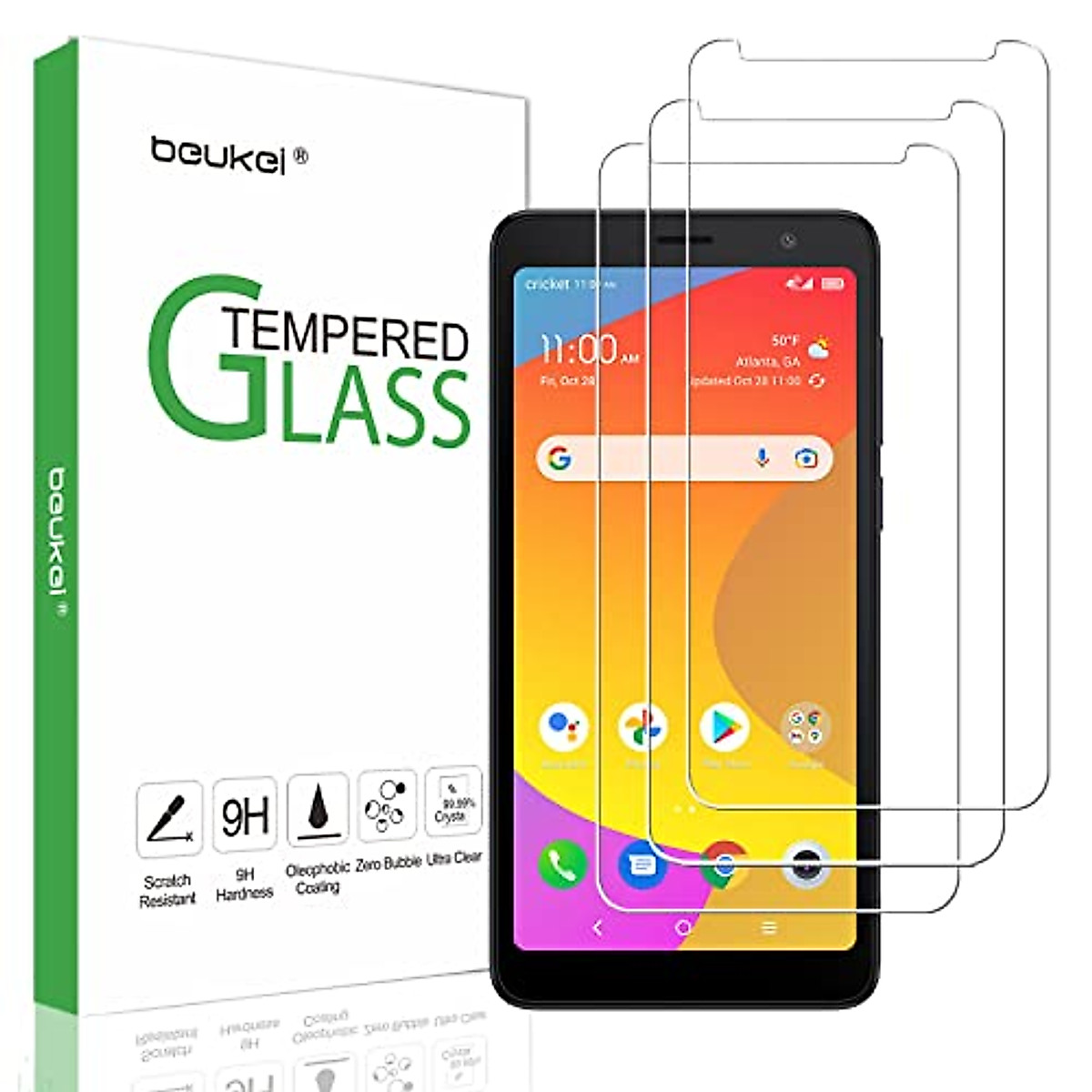 beukei (3 Pack) Compatible for TCL Ion Z Screen Protector Tempered Glass, Touch Sensitive,Case Friendly, 9H Hardness