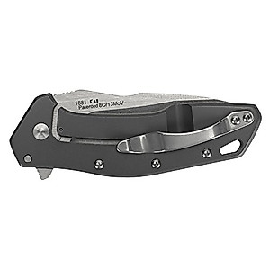 Kershaw Eris Pocketknife, 3" 8Cr13MoV Stainless Steel Drop Point Blade, Stonewashed Finish, One-Handed Assisted Flipper Opening EDC,Black