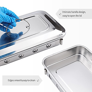 201 Stainless Steel Surgical Tray - Professional Dental Instrument Tray Medical Disinfection Dish with Lid & Recessed Handle Grip