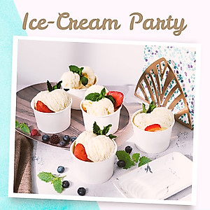 MATICAN Paper Ice Cream Cups - 50-Count 9-Oz Disposable Dessert Bowls for Hot or Cold Food, 9-Ounce Party Supplies Treat Cups for Sundae, Frozen Yogurt, Soup, White