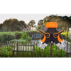 Giraffe Tools Garden Hose Splitter 2 Way Heavy Duty, Y Water Hose Bib Adapter, 3/4" Thread Brass Fitting, High Flow Hose Connector for Outdoor Faucet Spigot, Separate Shut-off Valve, 1 Pack