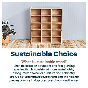 ECR4Kids Streamline 15 Cubby Tray Storage Cabinet, 5x3, Classroom Furniture, Natural