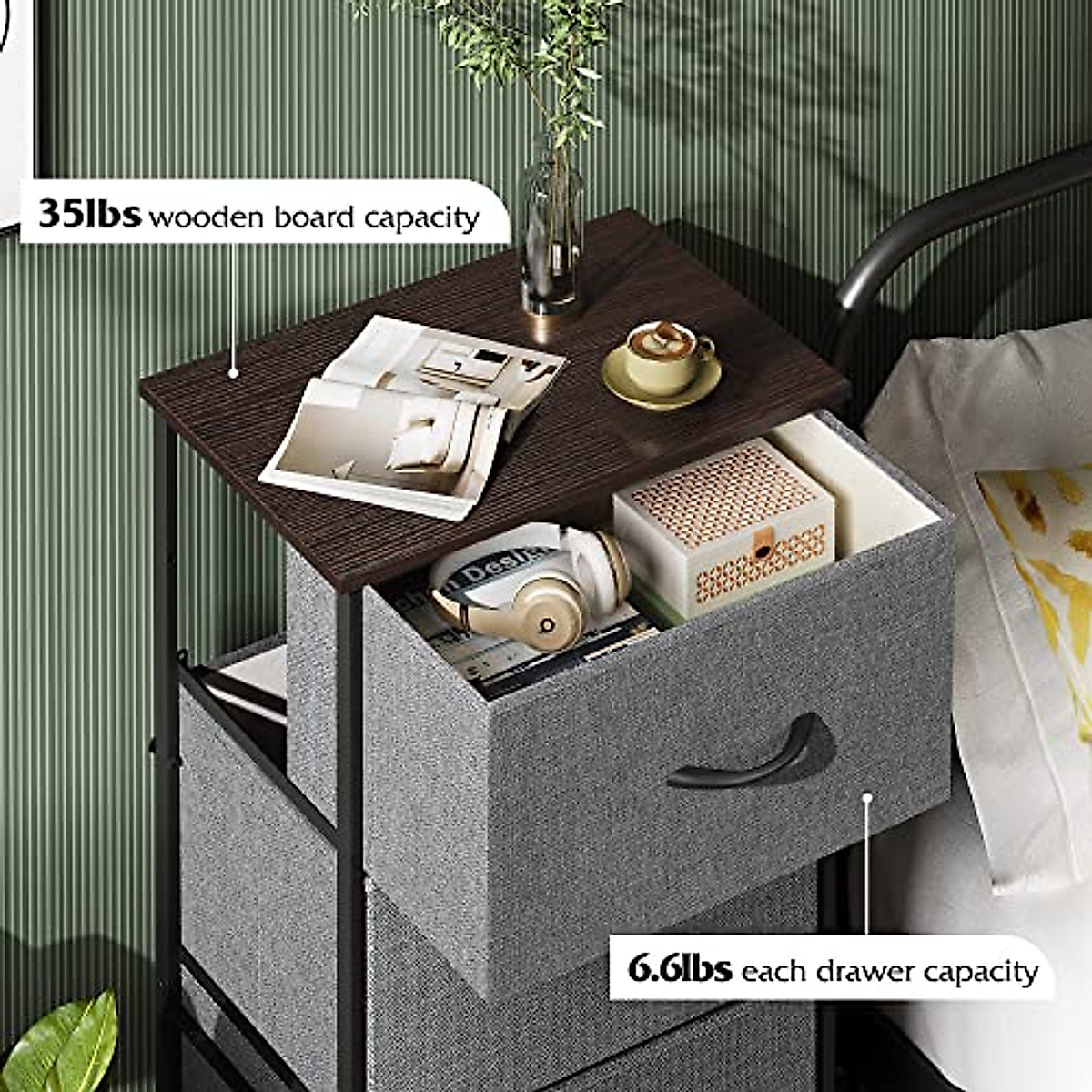 WLIVE Dresser with 4 Drawers, Storage Tower, Organizer Unit, Fabric Dresser for Bedroom, Hallway, Entryway, Closets, Sturdy Steel Frame, Wood Top, Easy Pull Handle, Dark Grey