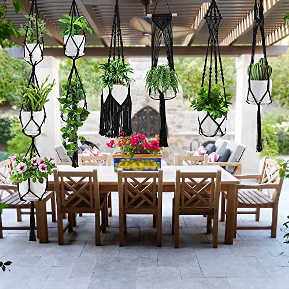 SFENNGPET Macrame Plant Hangers, 6Pack Hanging Planters for Indoor Plants w/ 6 Set Hangers Kit Handmade Macromay Plant Hangers Indoor Flower Pots Holder Stand for Boho Home Décor