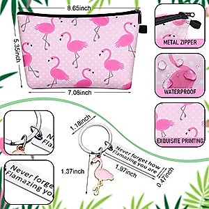 3 Pcs Flamingo Gifts for Women Including Cute Flamingo Stainless Steel Wine Tumbler with Straw and Brush Motivational Flamingo Keychain and Cosmetic Bag (Flamingo, 20 oz)