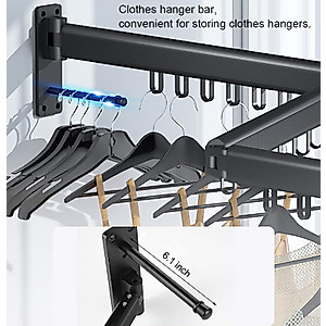 LITAITAI Space-Saving Wall Mounted Laundry Drying Rack - Folding Retractable Clothes Drying Rod - Ideal for Indoor and Outdoor Use, Clothes Drying Rack for Laundry Rooms or Bathrooms (1-Pole, Black)