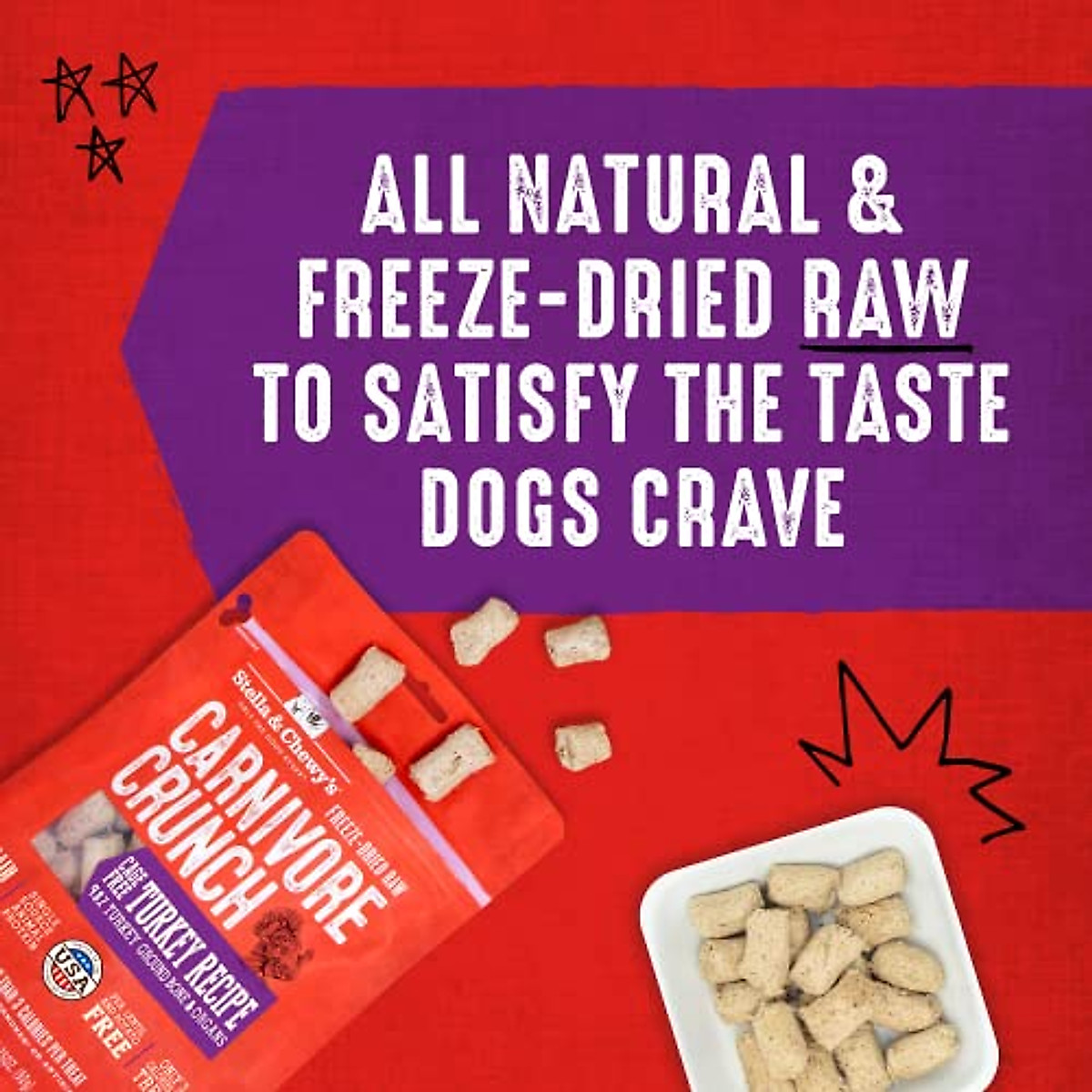 Stella & Chewy's Freeze-Dried Raw Carnivore Crunch Cage-Free Turkey Recipe Dog Treats – 3.25 oz. Bag