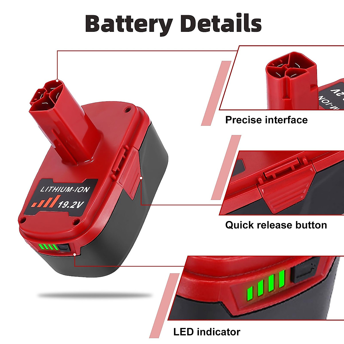 Upgraded 2 Pack 6000mAh 19.2V C3 Replacement Battery Compatible with Craftsman 19.2 Volt Battery Lithium-ion DieHard 315.115410 315.11485 130279005 1323903 120235021 11375 11376 Cordless Tools (Red)