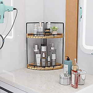 2-Tier Corner Bathroom Counter Organizer,Dorhors Bathroom Counter Tray and Vanity Organizer,Makeup and Cosmetic Storage Organizer,Wood Countertop Organizer for Kitchen,Bathroom,Dresser