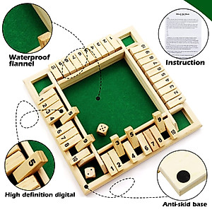 Dice Game Shut The Box Game Wooden Board Game with 10 Dices,a Classic 4 Sided Family Math Game for 2-4 Players Dice Board Game Shut-The-Box(Kids or Adults)