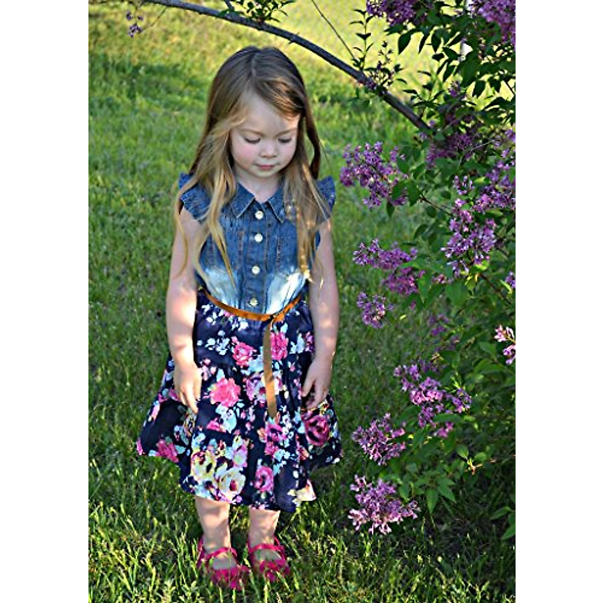 YJ.GWL Girls Dresses, Denim Tops Flower Girl Dress, Princess Dresses for Girls, Girls Spring Summer Dress Casual Outfits, Party Dresses Fashion Clothes for Girls 8-10 Years