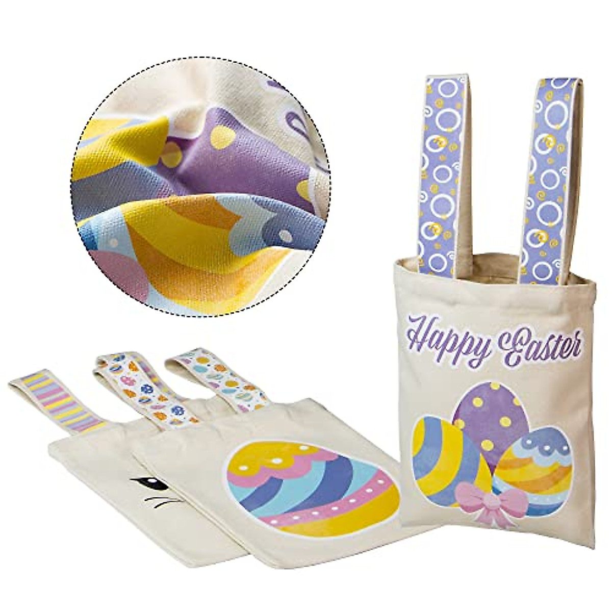 JOYIN Easter Reusable Canvas Gift Bags with Handles, 10”x 8” Large Bunny Easter Gift Treat Candy Bags Bulk Easter Basket for Kids Easter Party Favors and Easter Egg Hunt