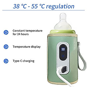 Portable Bottle Warmer for Travel, Portable Bottle Warmer for Breastmilk with LCD Display, Baby Bottle Warmer for Baby Milk, Thermostatic Bottle Cover for Home, Outside, Car (Green)