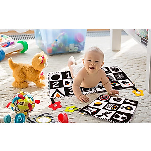 Tummy Time Play Mat, High Contrast Baby Toys,Black and White Activity Mat with Teether for Babies 0+ Months,0+Months Infant Early Educational Crinkle Toys,Baby Boy Sensory Learning Toys - Pack of 3