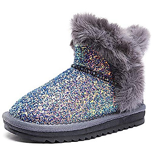 Odema Toddler Little Girls Kids Glitter Sequins Snow Boots Fur Ankle Bootie Winter Lightweight Snow Boots Colorful US3.5 BigKid-37-21.9