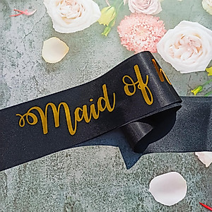 Magnusson's Garden Maid of Honor Sash, Bachelorette Party Black and Gold Sash, Bridal Shower Decorations, Wedding Party Accessories, Chief Bridesmaid Proposal Gift Ideas