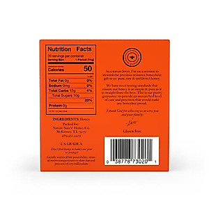 Nate's Honey Minis - Single-Serve 100% Pure, Raw & Unfiltered Honey – 0.49oz Packets, 20ct box
