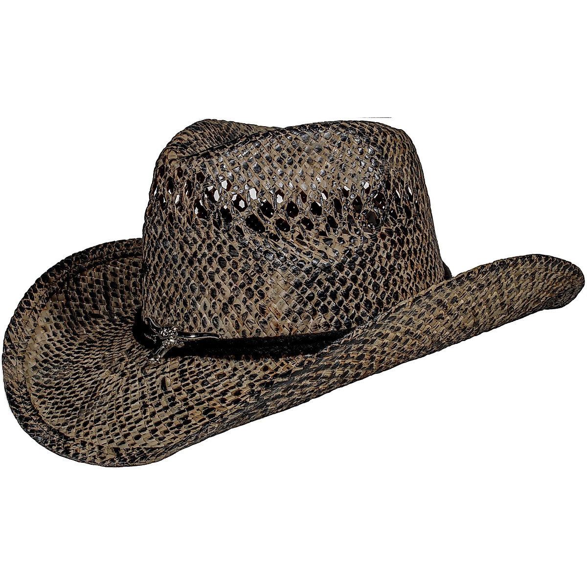 Western Outback Cowboy Hat Men's Women's Style Straw Felt Canvas (034 Brown Bull Head)