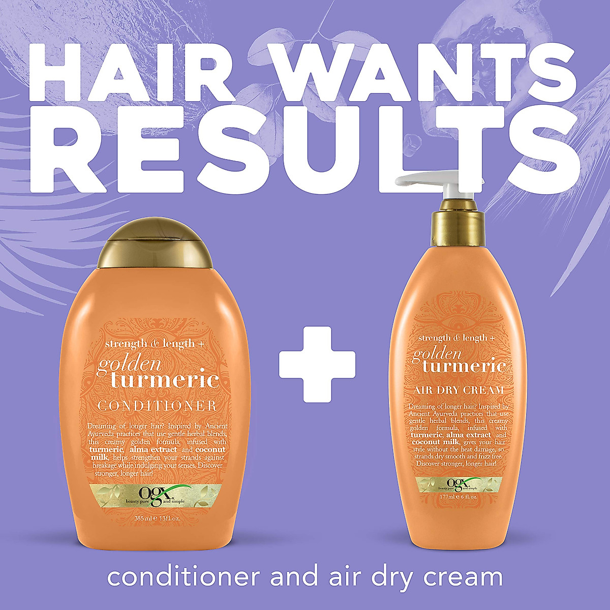 OGX Strength Length + Golden Turmeric Conditioner with Milk to Soothe Scalp Nourish Hair, Ayurveda SulfateFree Surfactants for Stronger Longer Hair, Coconut, 13 Fl Oz