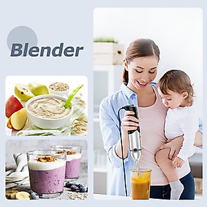 FRESKO Immersion Blender Handheld, 4-in-1 Stainless Steel Hand Stick Blender Electric with 12-Speeds & Turbo Mode, Powerful 500W Emulsion Blender with Beaker, Chopper & Whisk for Smoothies, Soup