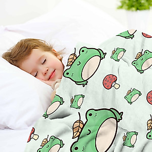 SKT T1 Frog Blanket Cute Frog Mushroom Green Throw Blankets for Kids Girls Boys Adults, Funny Frog Gifts for Frog Lovers, Soft Fluffy Cozy Flannel Blankets for Nap Bed Couch Office 60"x50"