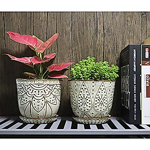 Gepege 6 Inch Beaded Ceramic Planter Set of 2 with Drainage Hole and Saucer for Plants, Indoor-Outdoor Large Round Succulent Orchid Flower Pot (Smoked Gray, for Inner-pots not Larger Than 5 Inch)