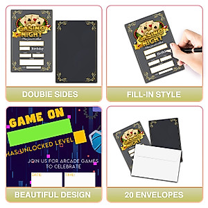 Casino Birthday Invitations with Envelopes - Game Night Party Invitation Card for Adults - Casino Night Themed Fill-in Invites Cards - Holiday Party Celebration(20 Pack) -09